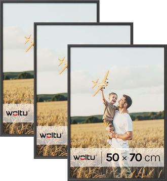 Woltu Bilderrahmen 50x70, 3er Set, Fotorahmen aus Massivholz und PS-Platte, Holzrahmen mit Passepartout, zum vertikalen oder horizontalen Aufh&auml;ngen/Aufstell