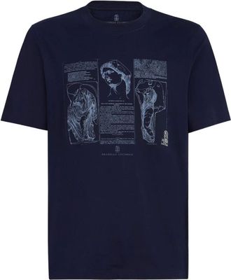 Brunello Cucinelli Homme, Tops, Bleu, Taille: XL T-shirt en jersey