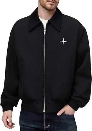 Generic Veste de loisirs pour homme avec col rabattu, couleur unie - Veste l&eacute;g&egrave;re pour homme - Veste de sport d&eacute;contract&eacute;e avec poches et fermeture &eacute;clair - V