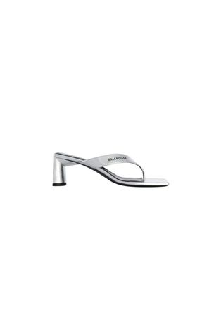 Balenciaga Metallic Silver Leather Square Toe Thong Heeled Sandals Size 37