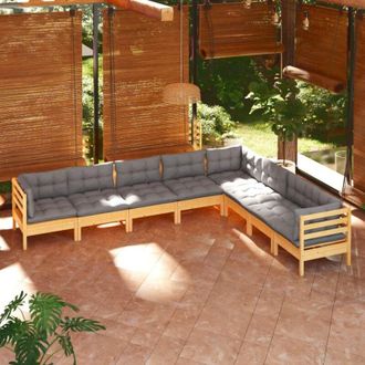 vidaXL 8-tlg. Garten-Lounge-Set mit Grauen Kissen Kiefer Massivholz vidaXL