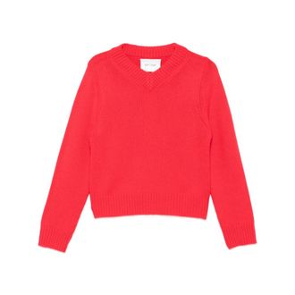Soft Goat Rippstrick-Pullover mit V-Ausschnitt - - Knitwear - Damen - Rot - M