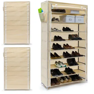 Relaxdays Relaxdays - 3 x Schuhschrank valentin, hohes Schuhregal mit Stoffbezug, 9 Ablagen, Stoffschrank, hbt 161 x 88 x 30 cm, schwarz