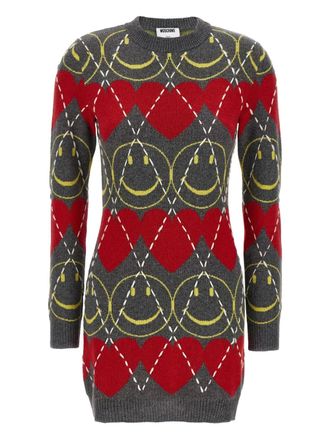 Moschino Smiley Kleid mit Argyle-Muster - Grau