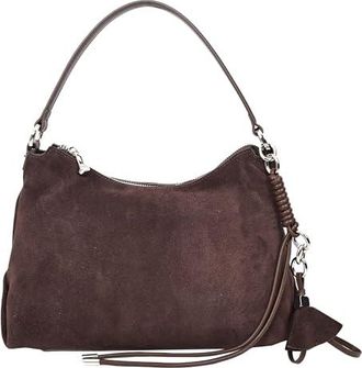 House Of Leather Solana Sac à bandoulière en daim véritable pour femme avec laçage latéral et pompon, café, Medium