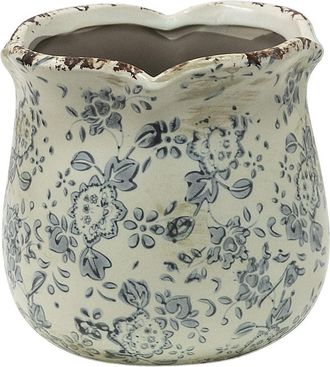 Clayre & Eef Blumentopf Pflanztopf Übertopf Beige Grau Keramik 6CE1455S Ø 12 x H 12 cm