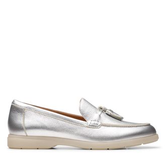 Clarks Damen Narini Edge Mocassin, Silver Leather, 39.5 EU