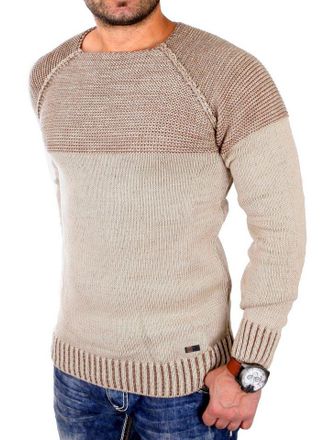 Reslad Strickpullover Reslad Strickpullover Herren Two Tone Rundhals Pullover Grobstrick (1-tlg) Strick-Pulli M&auml;nner Colorblock