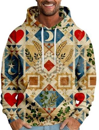 Generic Sweat à capuche à manches longues pour homme, imprimé graphique 3D, pull à capuche décontracté pour homme, multicolore, XXL