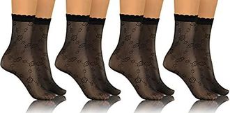 Sesto Senso 4 Paires Femme Socquettes Manchette Semi Transparentes Noir Chaussettes Talla Unica 01 - fleurs