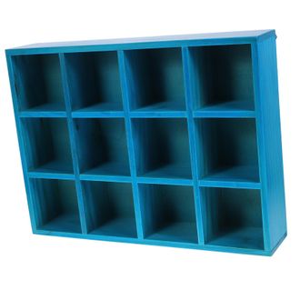 OSALADI Holz Wandregal 12 Fächer Schwebend Mediterran Blau Vintage Aufbewahrungsregal Hängend Für Wohnzimmer Dekor