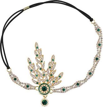 Babeyond Accessoires Flapper de Costume Déguisements Années 1920 - Bandeau Cristal Gatsby Inspiré Feuille Couronne Perle (Vert)