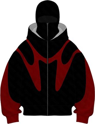 Generic Herren Balaclava Hoodie mit Maske Ninja Pullover mit Sturmhaube Damen Y2k Einfarbig Zip Face Mask Kapuzenpullover Winter Doppel Kapuze Kapuzenjacke Zi