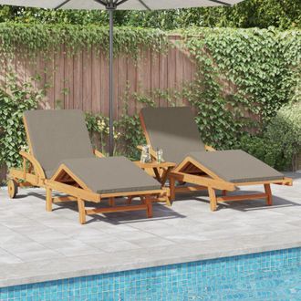 vidaXL Vidaxl - Transats 2 pcs avec coussins et roulettes Taupe Bois massif Acacia