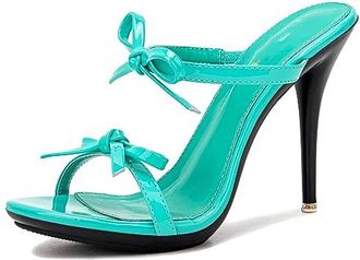 Minitoo MINITOO Sandales &agrave; talons hauts pour femmes avec noeud aiguille d&eacute;t&eacute; mules chaussures TM008, Talon bleu sarcelle 10 5 cm, 36 EU