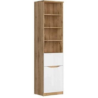 PEGANE Biblioth&egrave;que avec 1 porte, 1 tiroir et 4 &eacute;tag&egrave;res,coloris Ch&ecirc;ne wotan/Blanc brillant - Longueur 50 x Profondeur 40 x Hauteur 198 cm