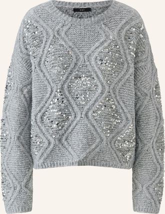Oui Pullover Mit Pailletten grau