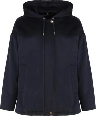 Max Mara Femme, Vestes, Bleu, Taille: 38 FR Veste &agrave; Capuche en M&eacute;lange de Laine