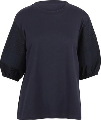 Moncler Femme, Tops, Bleu, Taille: 38 FR T-shirt avec manches en dentelle San Gallo