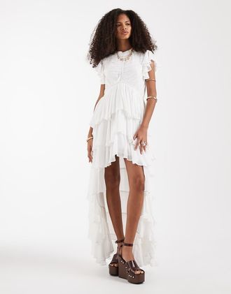 AllSaints Shaela - Robe longue &agrave; volants - Blanc
