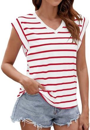 Generic Vente Flash du Jour Et Soldes HUIFUAO T-Shirts pour Femmes T-Shirt rayé débardeur pour Femmes Hauts sans Manches pour Femmes col Rond dété élégant Bla