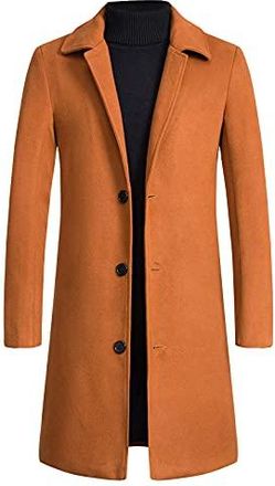 Generic Manteau Homme Hiver Chaud,Manteau d&eacute;contract&eacute; pour hommes intemporel veste boutonnage solide long pardessus col rabattu poches pratiques et laine &eacute;l&eacute;g