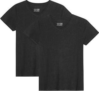 Danish Endurance T-Shirts pour Femme, Hauts en Coton Bio, Multipack, Col Rond ou V, Manches Courtes, Mélange Doux Prémium, Lot de 2 Noir XL