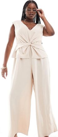 Asos Curve ASOS DESIGN Curve - Combinaison style gilet de costume à col V et détail croisé - Grège-Neutral