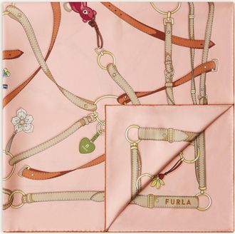 Furla Tortona Schal Toni Rosewood Rosa Seidentwill Mit Furla Charms-print Damen