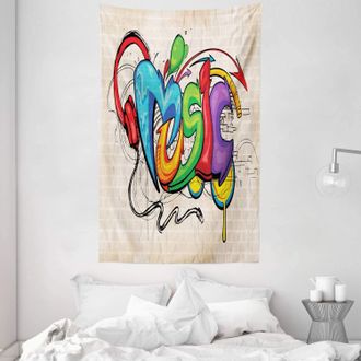 Abakuhaus Retro Wandteppich und Tagesdecke, Musik Graffiti Hip Hop aus Weiches Mikrofaser Stoff Waschbar ohne Verblassen Digitaldruck, 140 x 230 cm,Beige