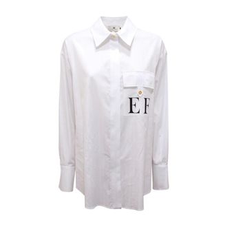 Elisabetta Franchi Femme, Blouses et Chemises, Blanc, Taille: 42 FR Ca-121-56E2 Camicia Over Striped Shirt