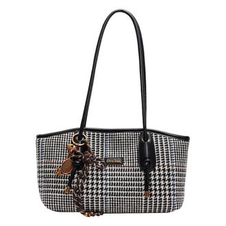 Generic Sac &agrave; bandouli&egrave;re en laine pour femme - Grand sac tendance avec pendentif pour le travail, le shopping, les voyages, le quotidien, Noir, 12.99x7.48x3.