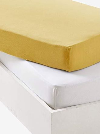 Vertbaudet Lot de 2 draps-Housses b&eacute;b&eacute; en Jersey extensiblejaune curry70X140