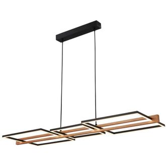 Briloner Moldura Lampe led suspendue, décor bois, variateur 3 niveaux, fonction mémoire, lumière blanc chaud, noir-bois, 108 x 35 x 150 cm - Briloner