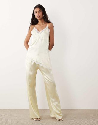 SNDYS Pantalon densemble ample en satin &agrave; cordon de serrage - Citron-Jaune