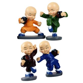 Generico Buddhistische M&ouml;nchfiguren - 4er-Set f&uuml;r Auto, Bastelausstellung aus Harz, Kungfu-Statuen, dekoratives Zubeh&ouml;r f&uuml;r Armaturenbrett, B&uuml;ro, Zuhause, Medi