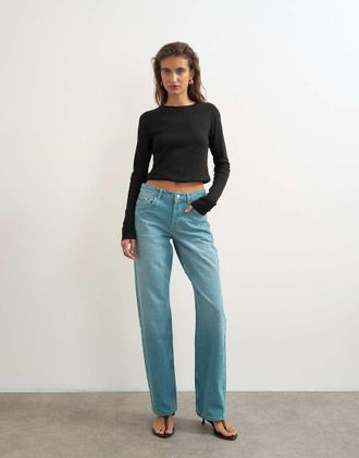 Topshop Ember Jeans mit niedrigem Bund und geradem, lockerem Bein in Petrol-Blau