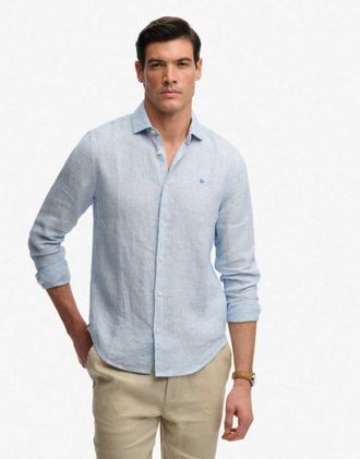 Superdry Riviera - Chemise en lin m&eacute;lang&eacute; &agrave; manches longues - Bleu