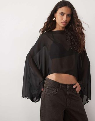 Asos top cape long oversize en mousseline noir