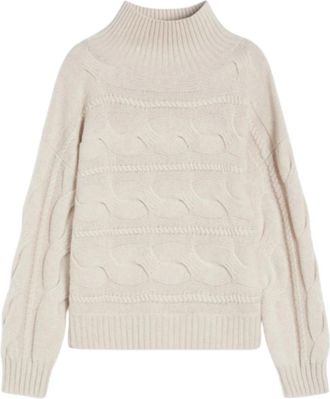 Max Mara Hoher Halspullover mit horizontalen Z&ouml;pfen - - Knitwear - Damen - Beige - S
