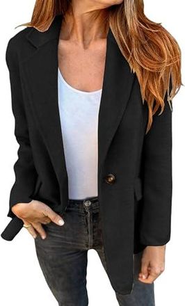 Generic Blazer femme uni, coupe droite, ouvert sur le devant, en laine m&eacute;lang&eacute;e, style caban d&eacute;contract&eacute;, noir, taille L