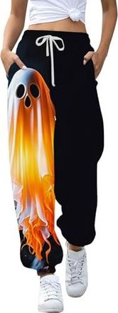 Generic Veste de ski femme pantalon femme Halloween taille &eacute;lastique poche arri&egrave;re poches lat&eacute;rales sport d&eacute;contract&eacute; pantalon imprim&eacute; ample pantalon long pan