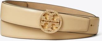 Tory Burch Damen Miller Gürtel aus Glattleder mit Pavé-Logo, 2,5 cm
