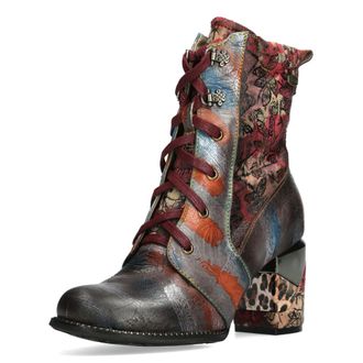 Laura Vita Damen Stiefelette mehrfarbig florales Muster Animal Print Maevao 10, Gr&ouml;&szlig;e:39 EU, Farbe:Rot