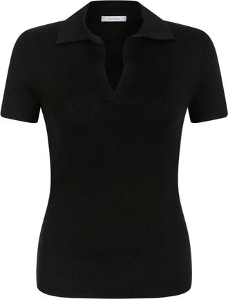Max Mara Femme, Tops, Noir, Taille: 44 FR Albero Ribbed Wool Polo