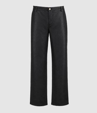 Jeanne Vouland Pantalon Roman Taille Mi-Haute, Jambe Roite Simili Noir