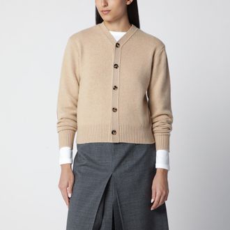 Bottega Veneta Beiger Cardigan mit Intrecciato-Ellenbogenpatches