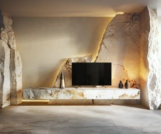 DELIFE Lowboard Cuor 250 cm Keramik Minas Melange Wei&szlig;-Beige 1 Klappe 1 Schubfach Schwebend, Lowboards