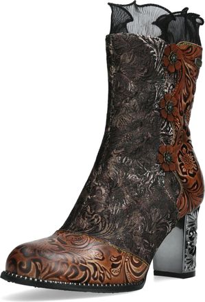 Laura Vita Damen Stiefelette mit floralem Muster und Bl&uuml;tenapplikation Ledao 48, Gr&ouml;&szlig;e:38 EU, Farbe:Braun