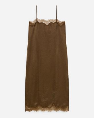 Arket Slipkleid Mit Spitze -Braun